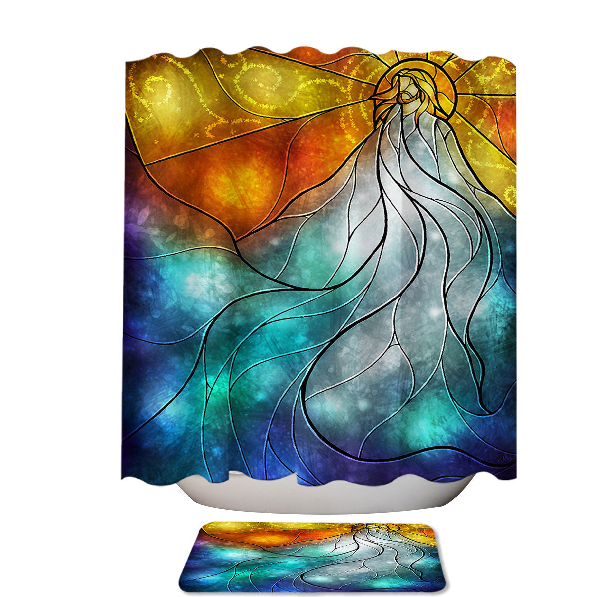 Stained Glass Christian Art God My Redeemer Lives Shower Curtain ...