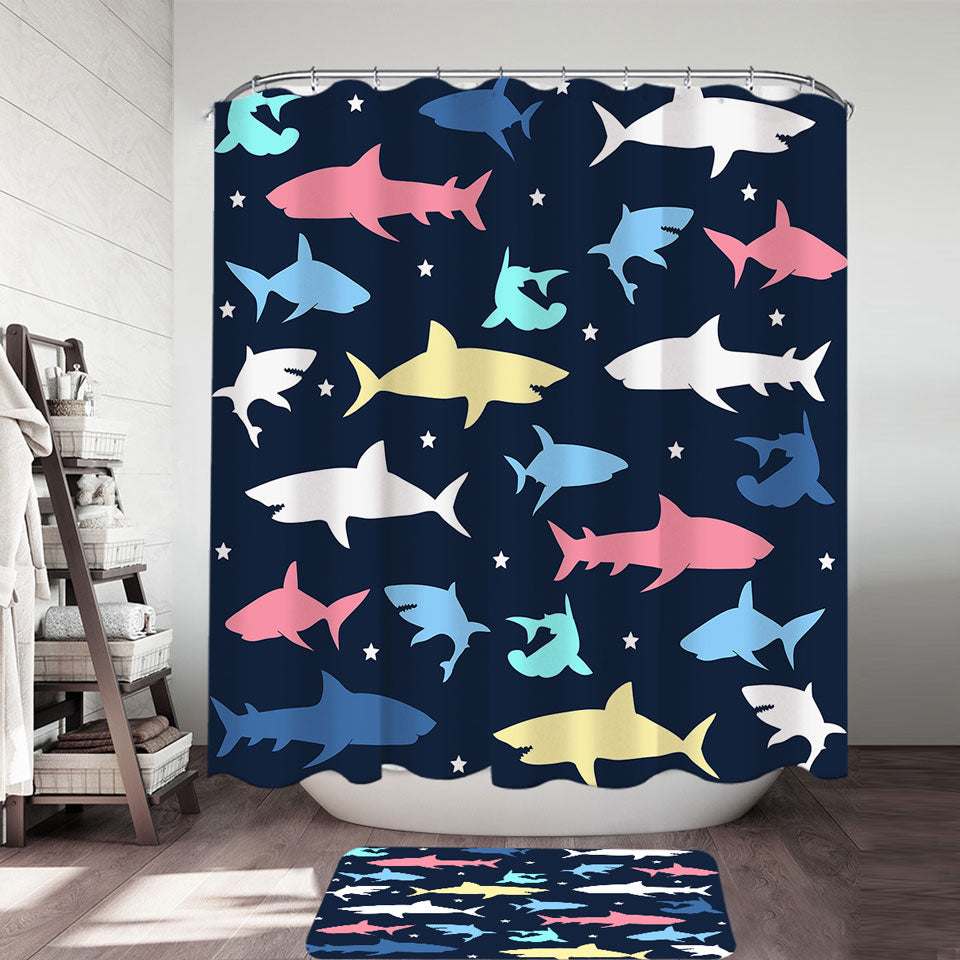 Multi Colored Sharks Shower Curtain – Shower of Curtains